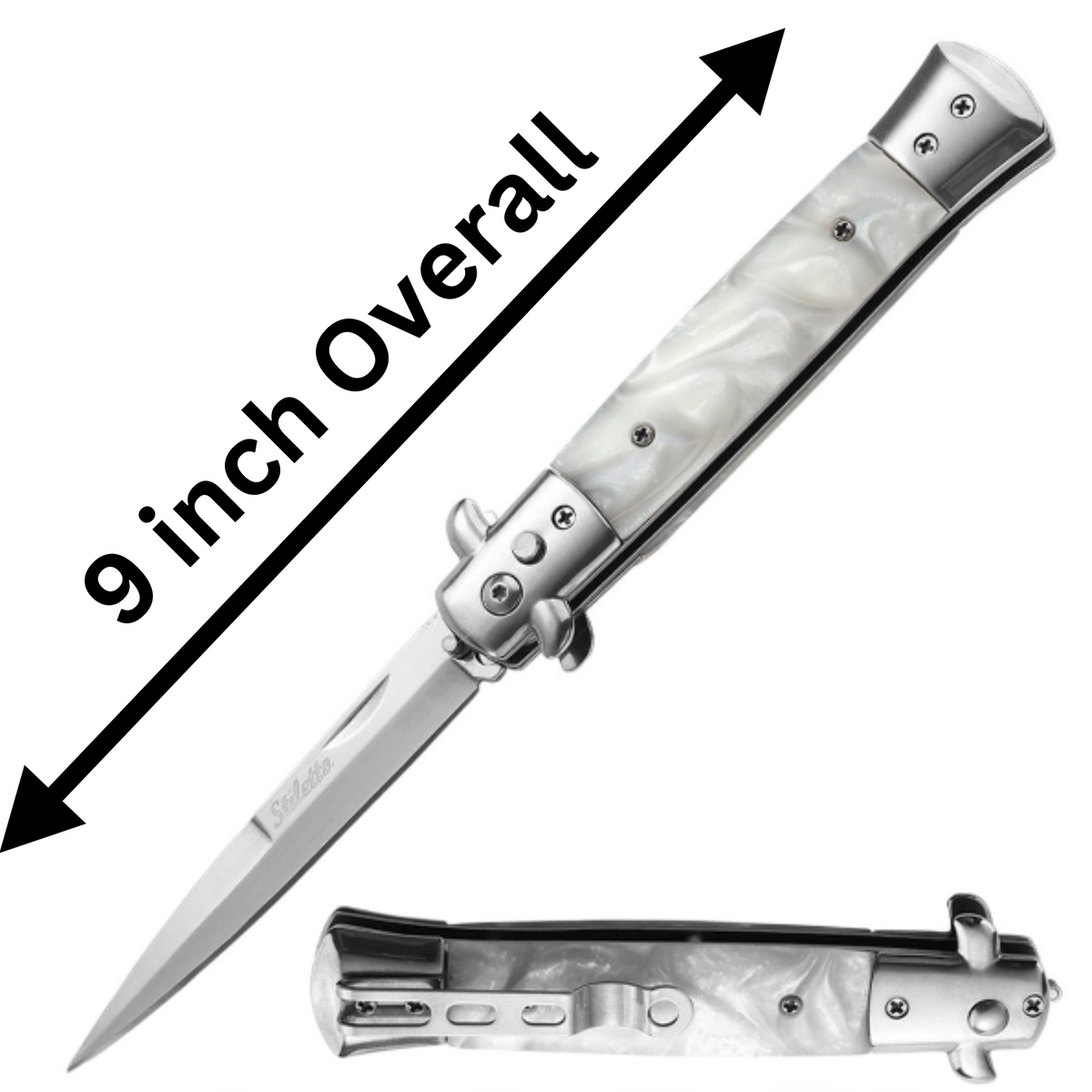 Mother Of Pearl Classic Stiletto Automatic Switchblade Knife - Push Bu ...