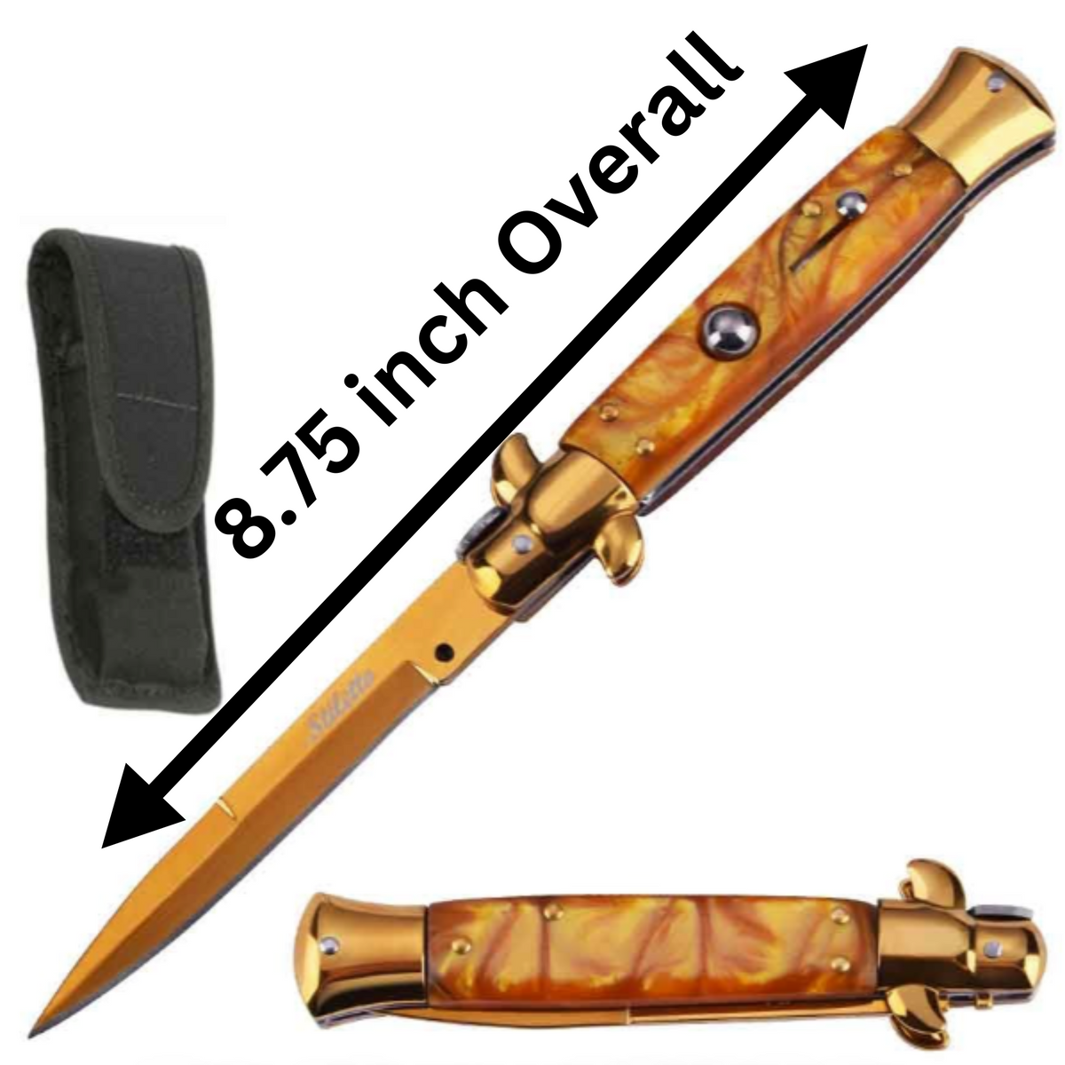 Gold Italian Stiletto Switchblade Automatic Knife – AnyTime Blades