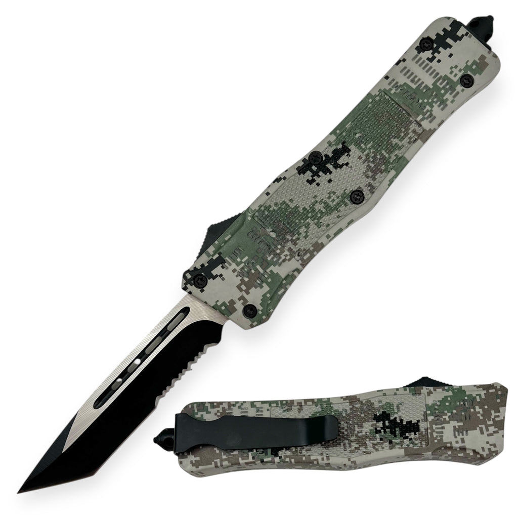 Anytime Blades EDC OTF Pocket Knife / Camo / Serrated Tanto Blade ...