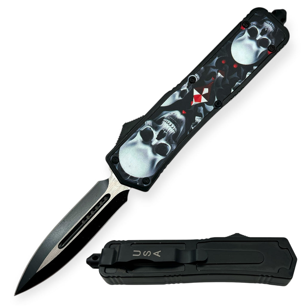EDC Skull Double Edge Blade OTF Automatic Knife – AnyTime Blades