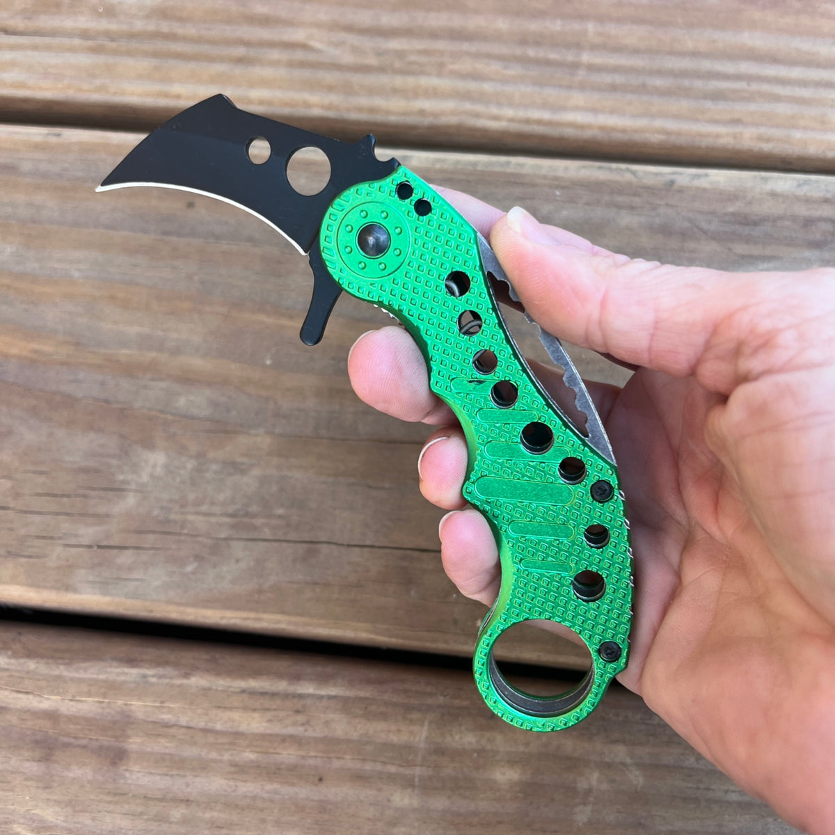 Green Folding Karambit Knife | Spring Assisted – AnyTime Blades