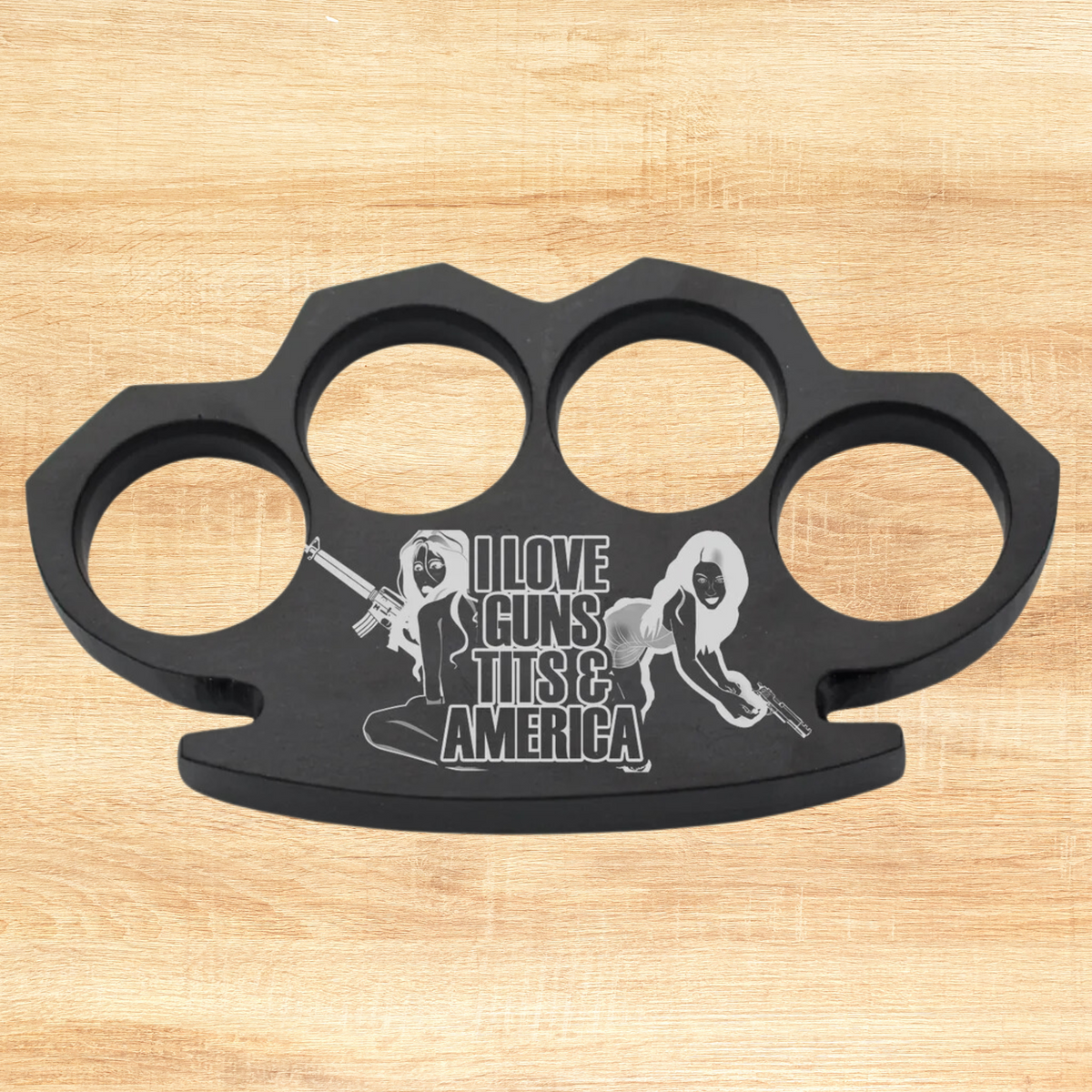 Black Paperweight | Brass Knuckles | I Love Guns, Tits, and America ...