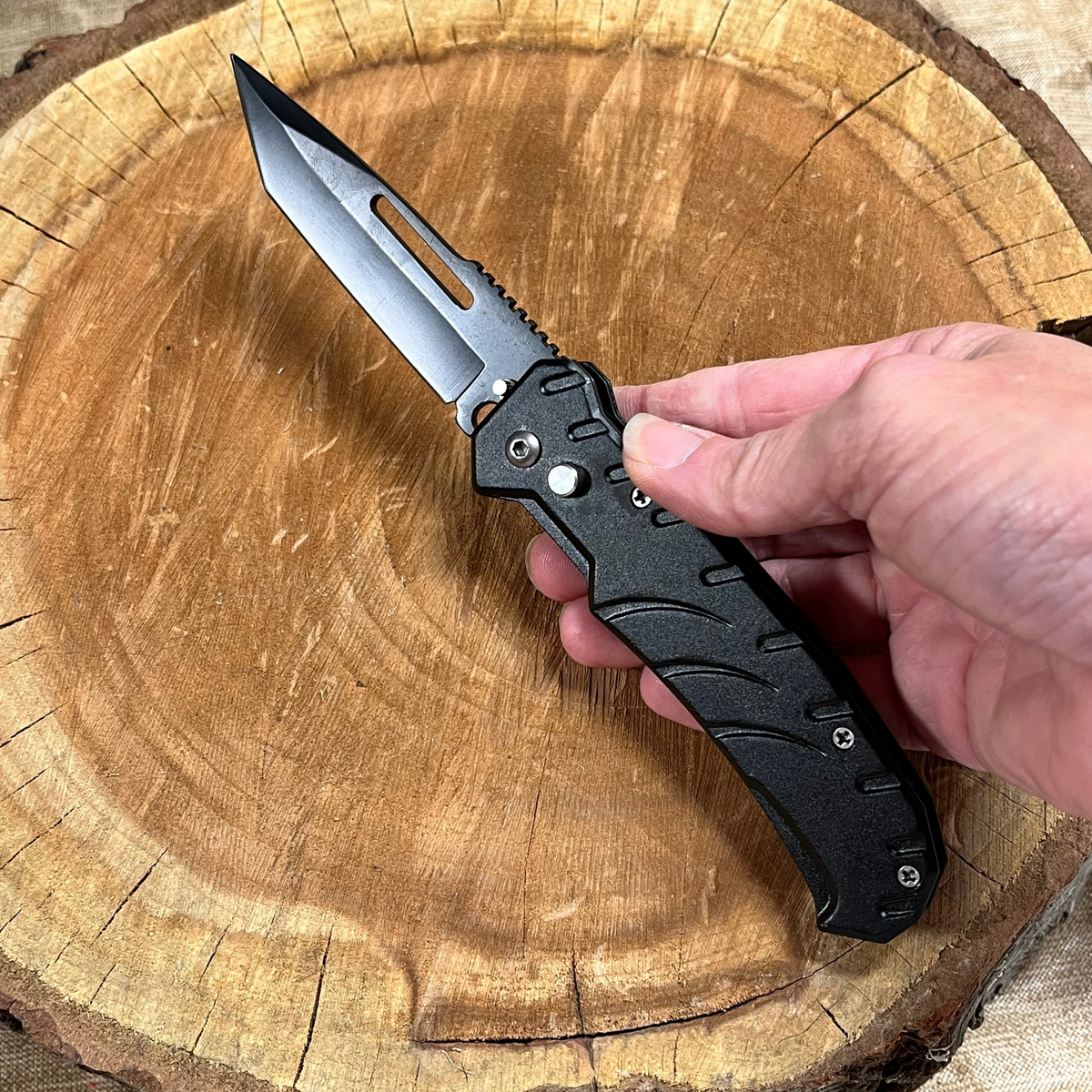 Black Automatic Push Button Switchblade Pocket Knife with Tanto Blade ...