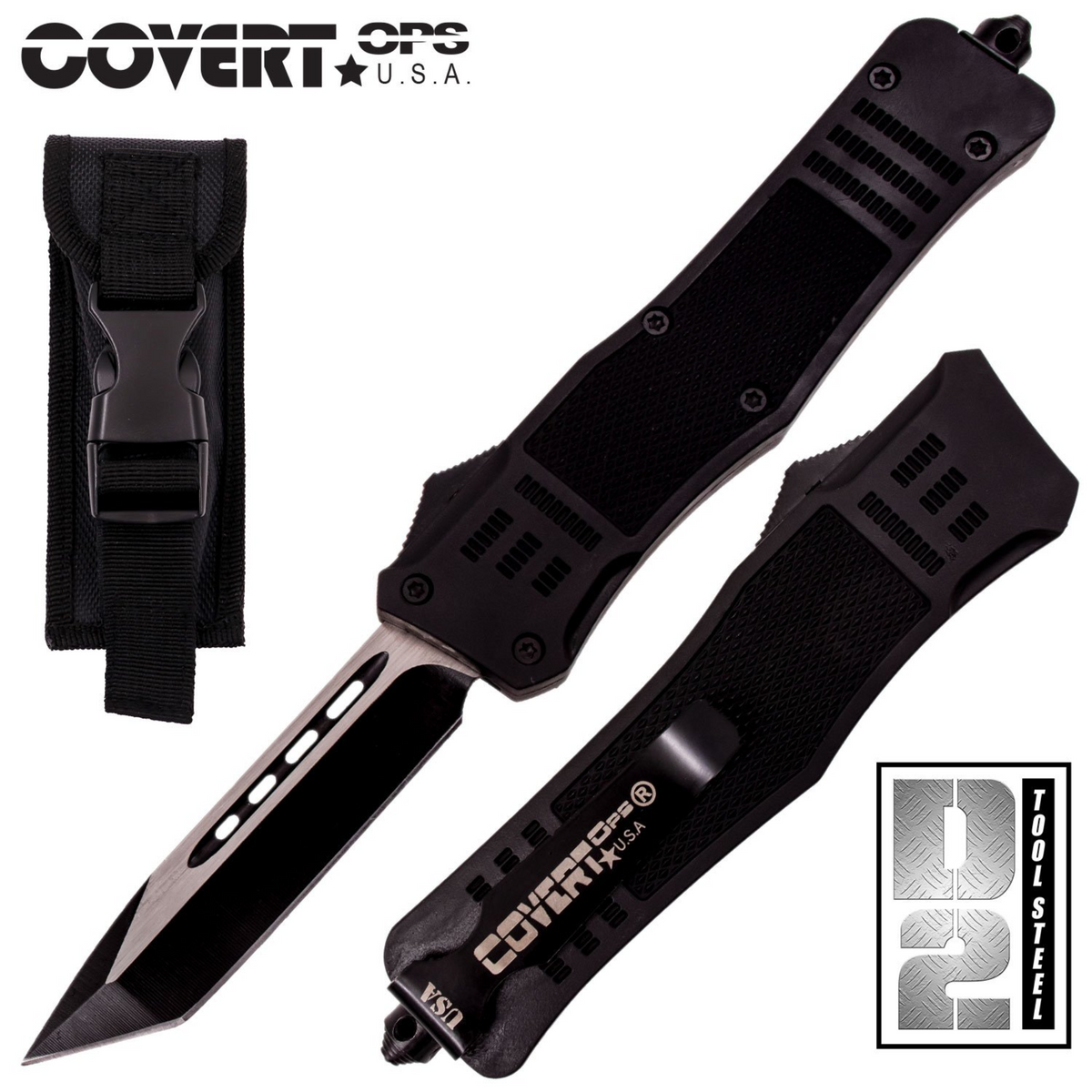 Covert OPS USA OTF Automatic Knife 7 inch Overall D2 Steel Blade Tanto ...