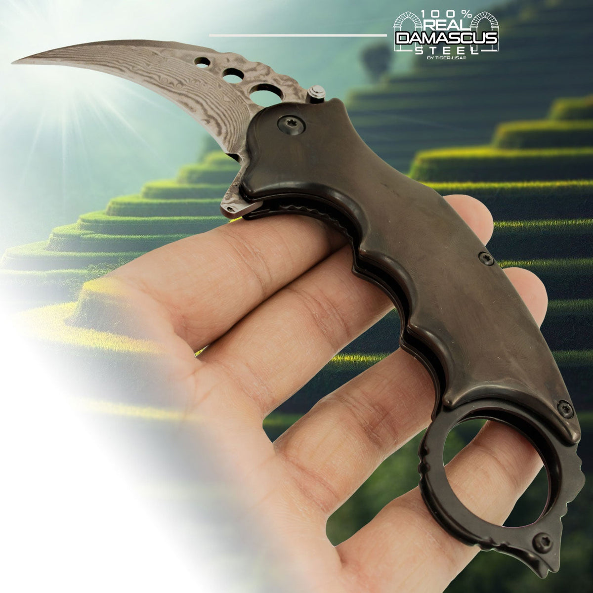Damascus Karambit Folding Knife | Self Defense Knife – AnyTime Blades