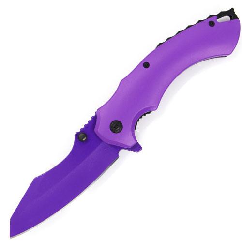 8" Assisted Open Purple Pocket Knife with Cleaver Blade Tactical Hunti ...