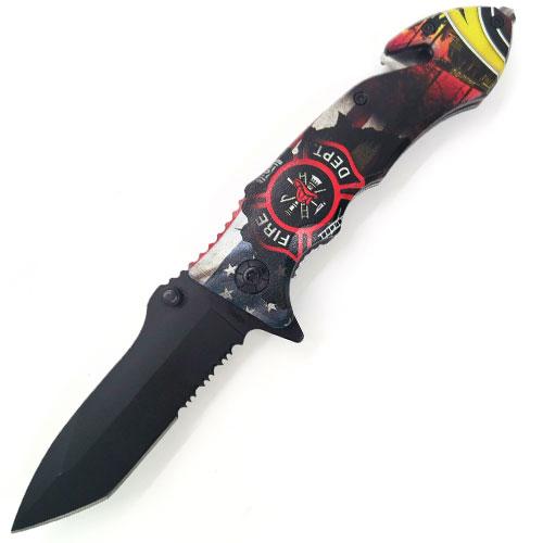 Tiger USA Spring Assisted Rescue Knife American Fire Fighter 4 ...